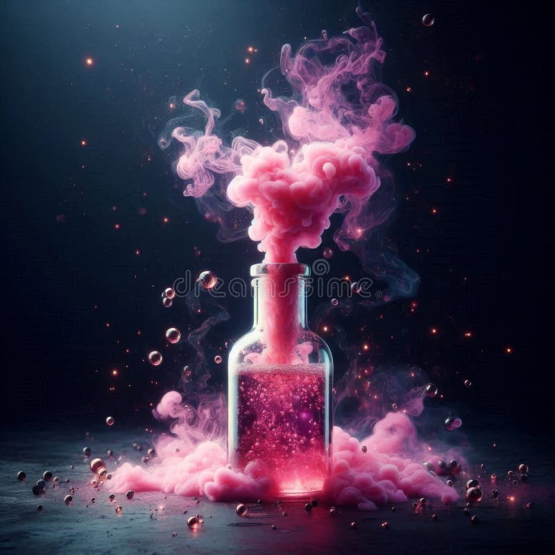Bubbling Pink Potion with Smoke in a Slender Bottle: Magic or Science ...