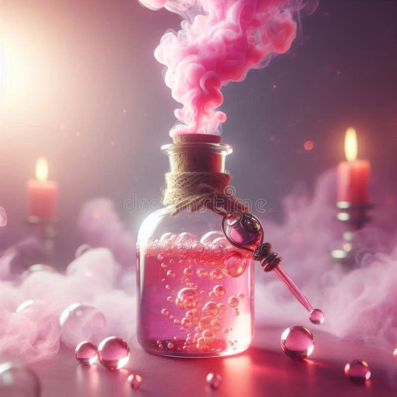 Bubbling Pink Potion with Smoke in a Slender Bottle: Magic or Science ...