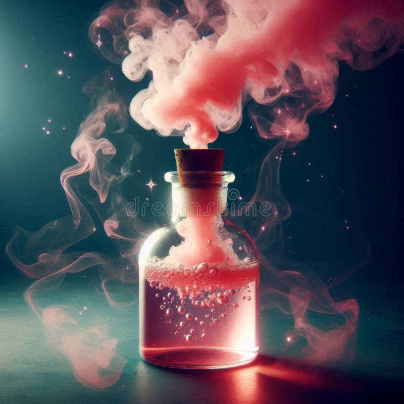 Bubbling Pink Potion with Smoke in a Slender Bottle: Magic or Science ...