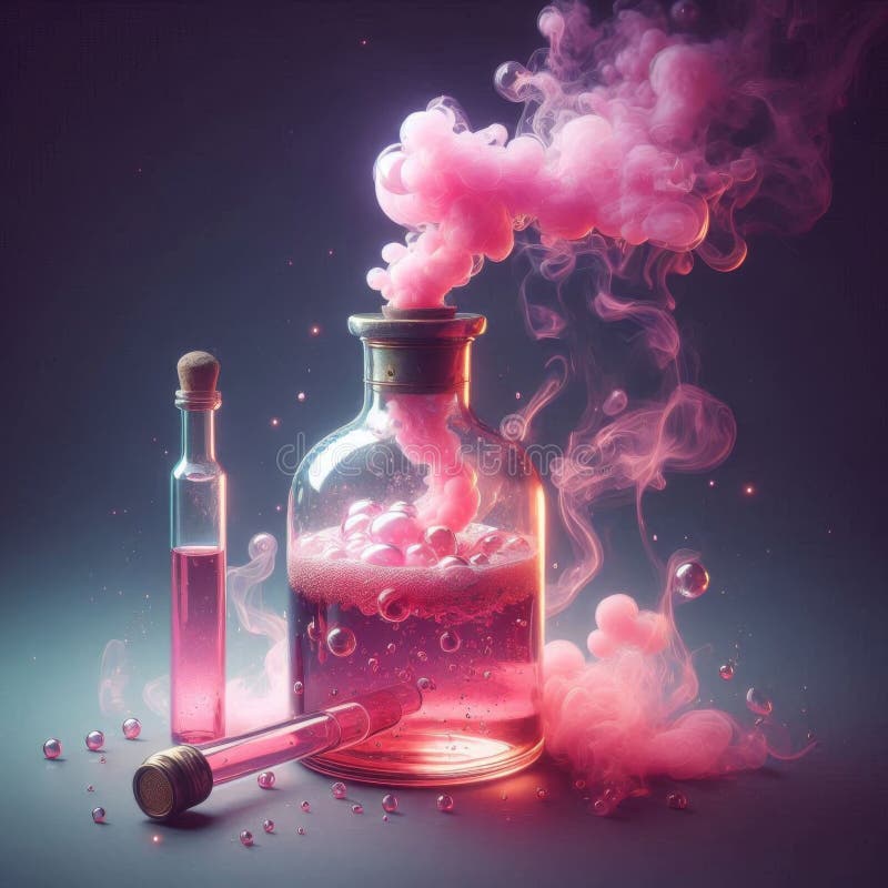 Bubbling Pink Potion with Smoke in a Slender Bottle: Magic or Science ...
