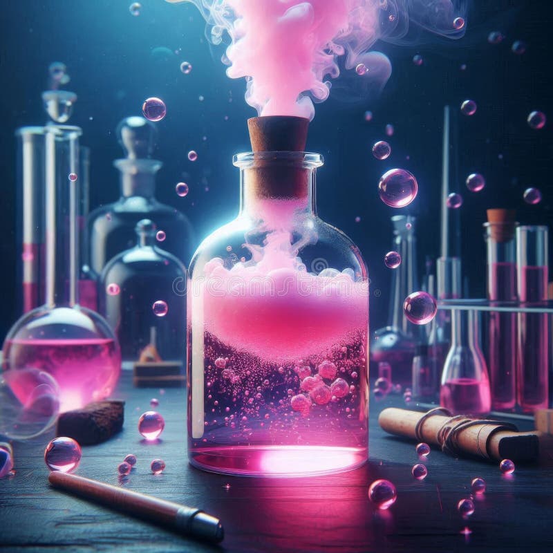 Bubbling Pink Potion with Smoke in a Slender Bottle: Magic or Science ...