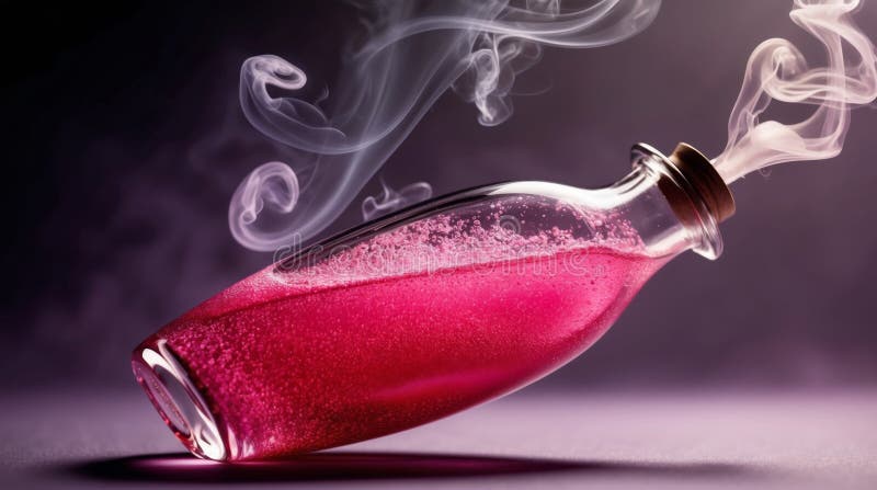 Bubbling Pink Potion with Smoke in a Slender Bottle: Magic or Science ...