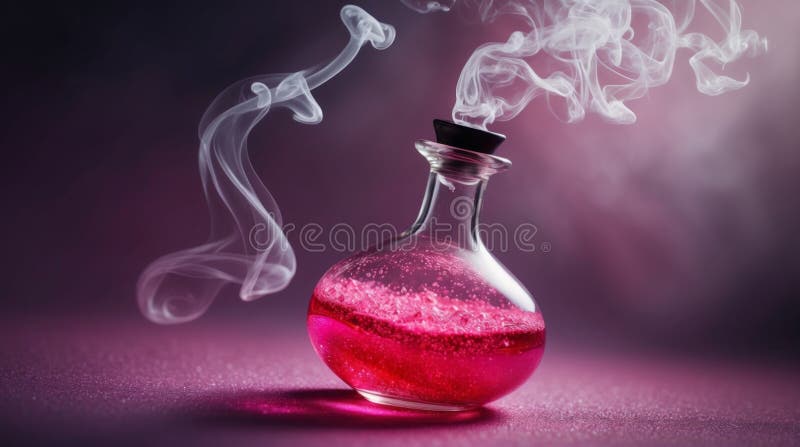 Bubbling Pink Potion with Smoke in a Slender Bottle: Magic or Science ...