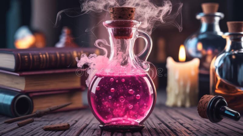 Bubbling Pink Potion with Smoke in a Slender Bottle: Magic or Science ...