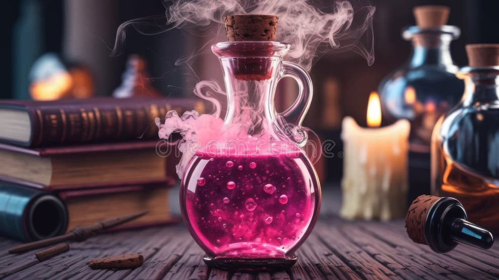 Bubbling Pink Potion with Smoke in a Slender Bottle: Magic or Science ...