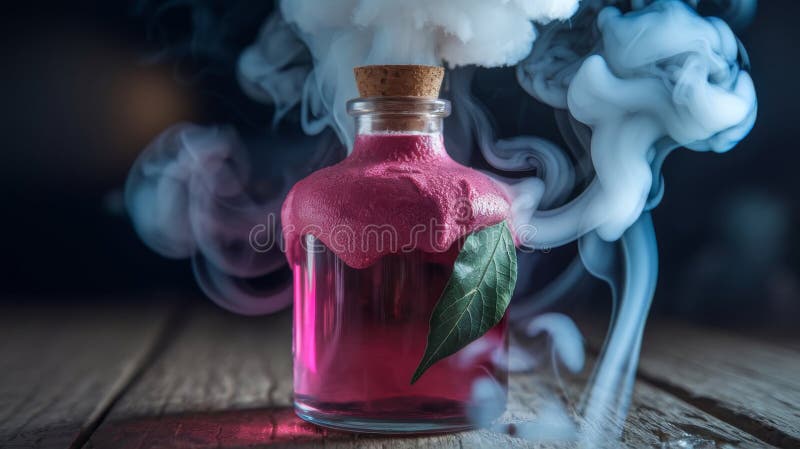 Bubbling Pink Potion with Smoke in a Slender Bottle: Magic or Science ...
