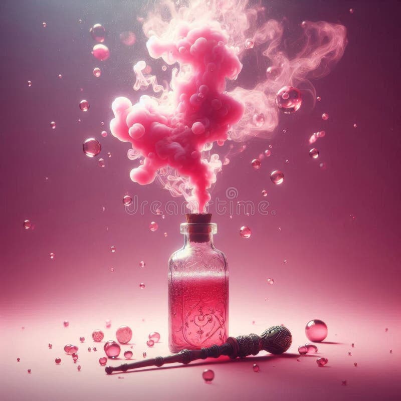Bubbling Pink Potion with Smoke in a Slender Bottle: Magic or Science ...