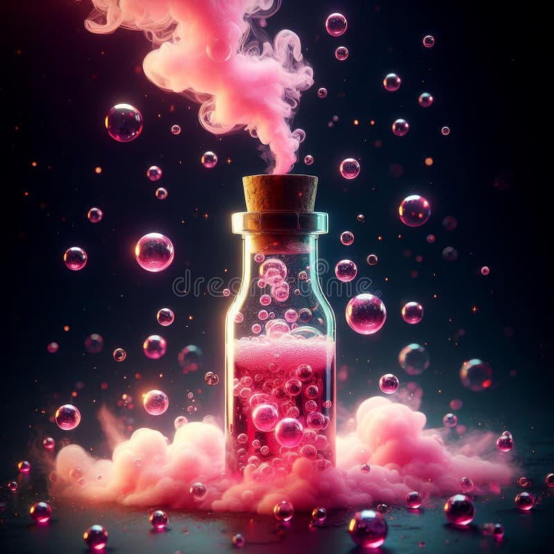 Bubbling Pink Potion with Smoke in a Slender Bottle: Magic or Science ...