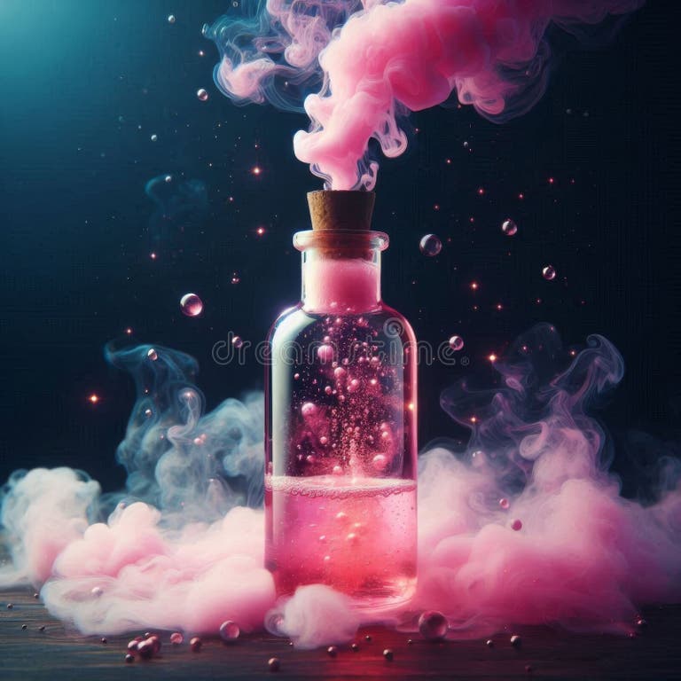 Bubbling Pink Potion with Smoke in a Slender Bottle: Magic or Science ...