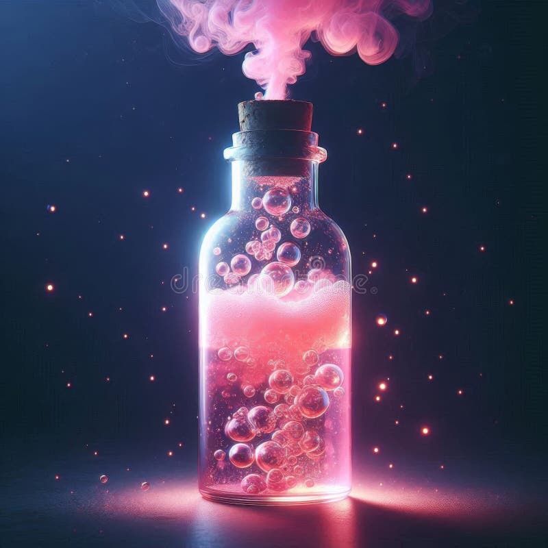 Bubbling Pink Potion with Smoke in a Slender Bottle: Magic or Science ...