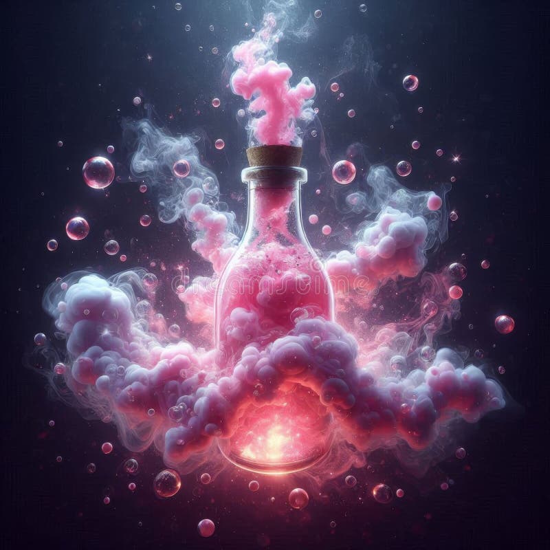 Bubbling Pink Potion with Smoke in a Slender Bottle: Magic or Science ...