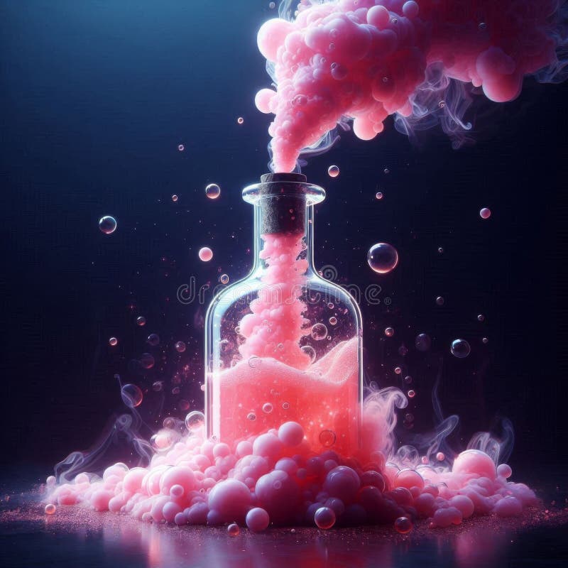 Bubbling Pink Potion with Smoke in a Slender Bottle: Magic or Science ...