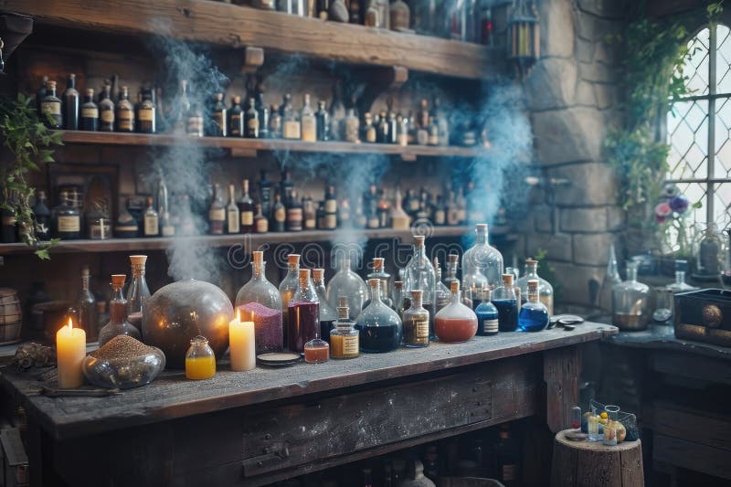 Bubbling Potions and Mystical Alchemy Stock Illustration - Illustration ...