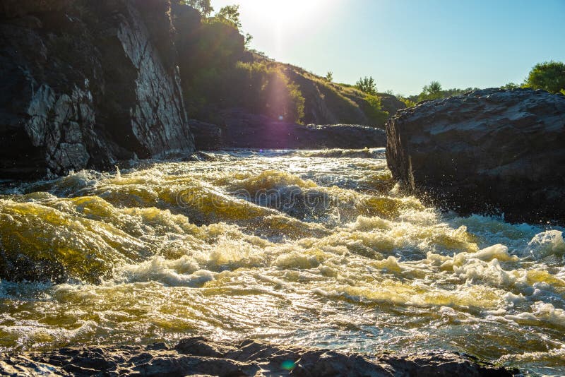 Bubbling Stream of Water on a Summer Day Mountain River Bright Sunlight ...