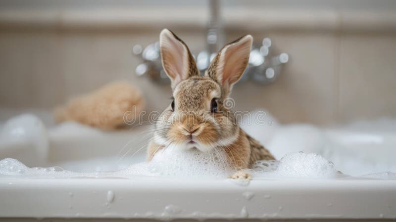 Bubbly Bunny: Adorable Easter Rabbit Relaxing in a Bubble Bath Stock ...
