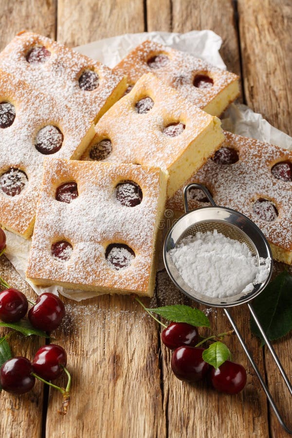 Bublanina Pie Czech Fruit Sheet Cake Closeup on the Parchment. Vertical ...