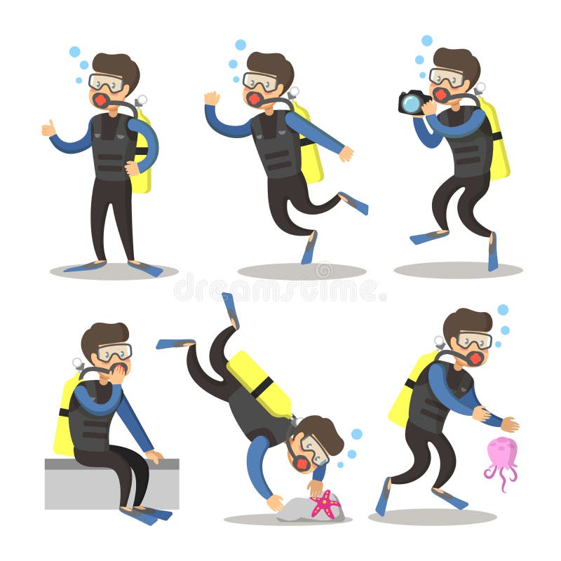 Caracteres De Dibujos Animados Subacuáticos, Ilustración Vectorial ...