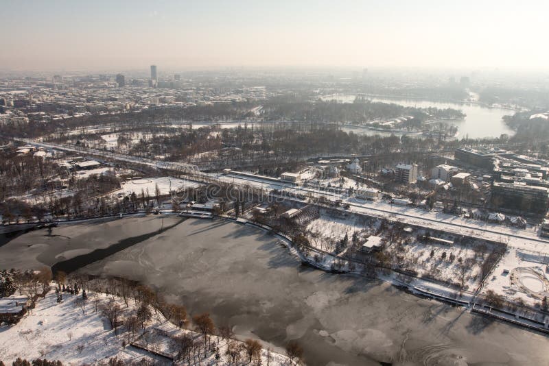 Bucharest - aerial view stock image. Image of roofs, path - 28207695