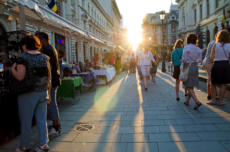 Bucharest busy street editorial stock image. Image of tourist - 20465674