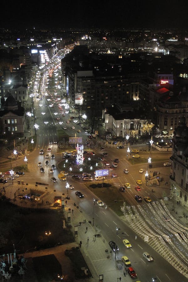 Bucharest Christmas Lights editorial stock photo. Image of facade ...