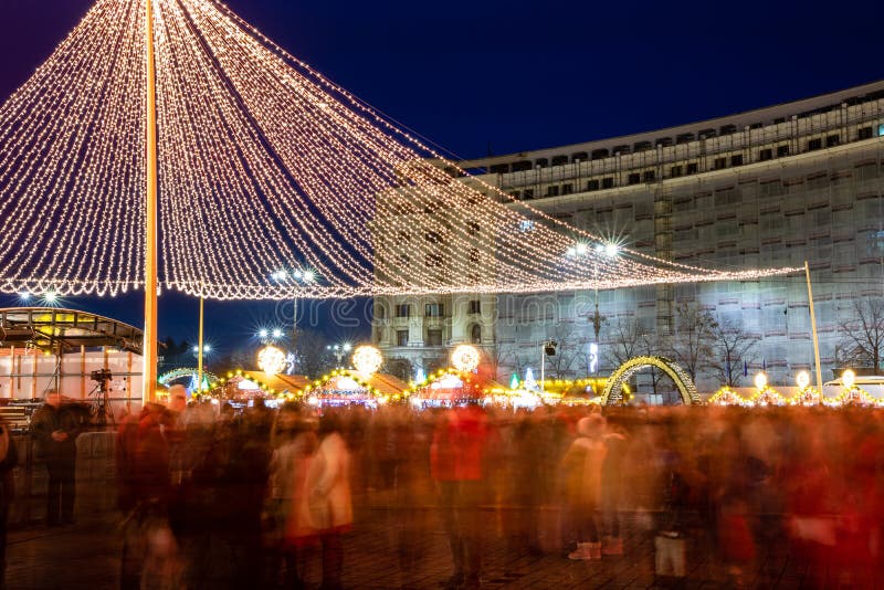 Bucharest Christmas Market at Night Stock Image - Image of nature ...