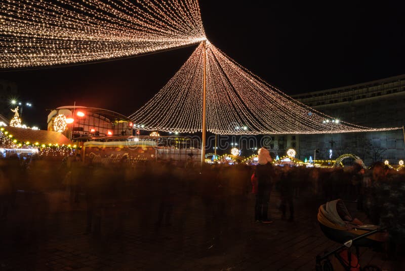 Bucharest Christmas Market at Night Stock Photo - Image of season, targ ...
