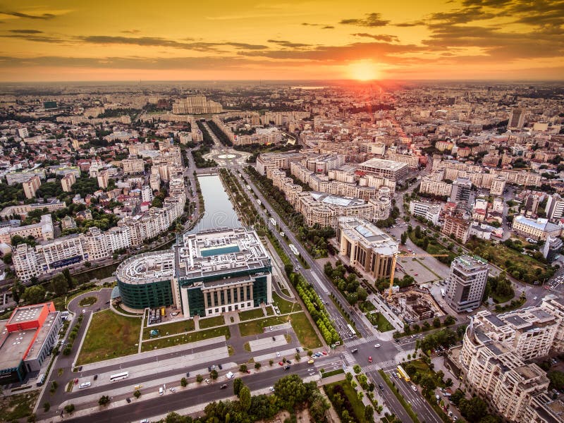 Bucharest City Skyline at Dusk Editorial Photo - Image of street ...
