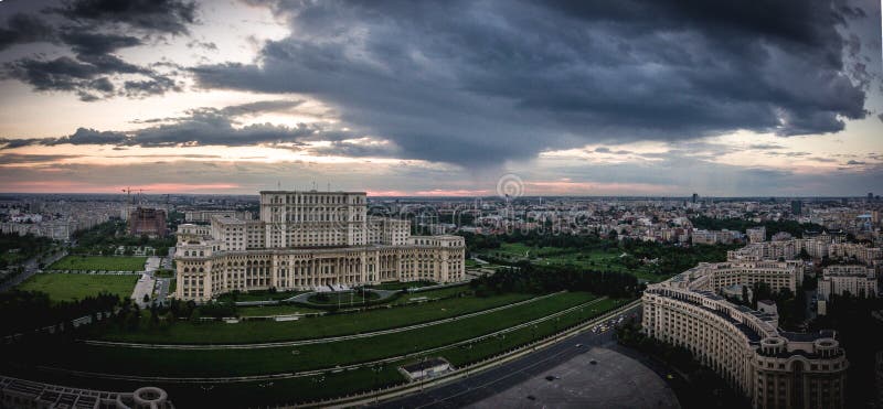 Bucharest City Skyline Panorama at Sunset. Aerial View Stock Image ...
