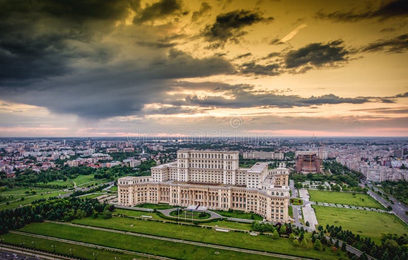 Bucharest City Skyline Panorama at Sunset. HDR Image. Stock Image ...