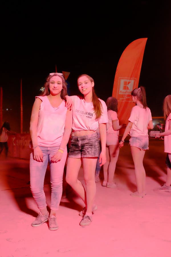 Bucharest Color Run Night editorial photo. Image of sister - 77056481