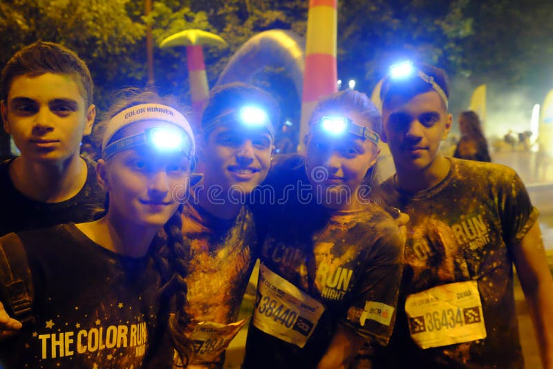 Bucharest Color Run Night editorial photo. Image of night - 77056666
