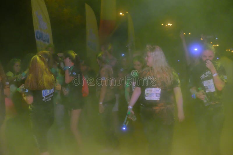Bucharest Color Run Night editorial image. Image of headlamp - 77056715
