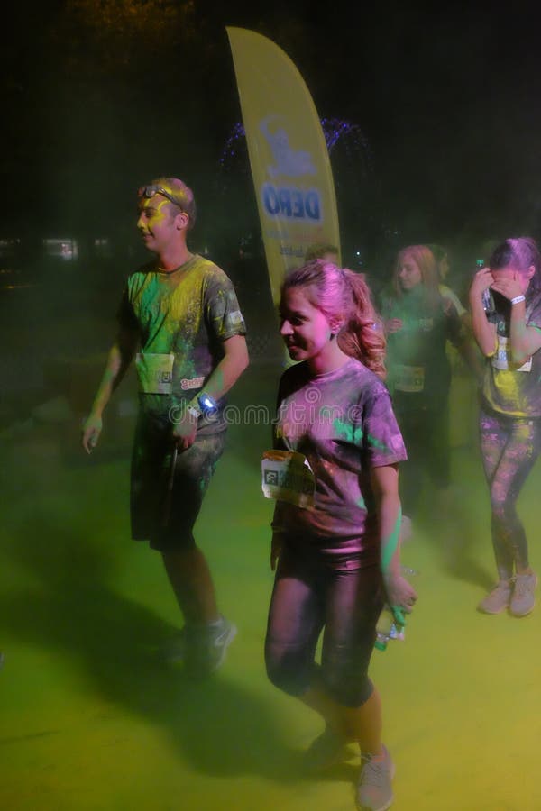 Bucharest Color Run Night editorial stock photo. Image of caucasian ...