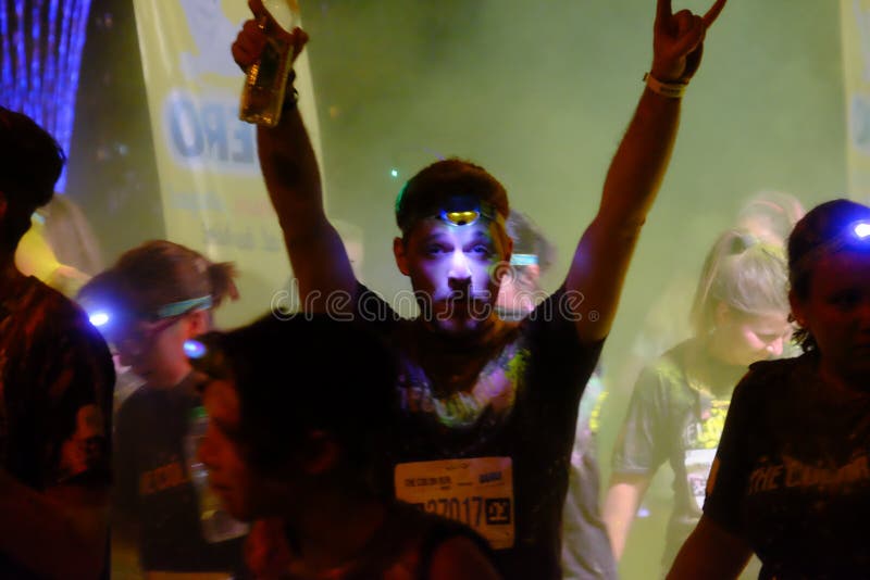 Bucharest Color Run Night editorial photo. Image of sibling - 77056866