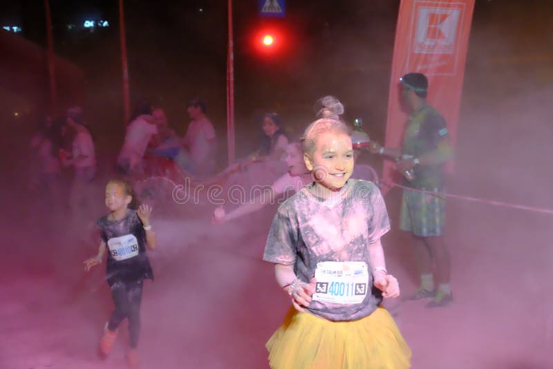 Bucharest Color Run Night editorial stock photo. Image of outdoor ...