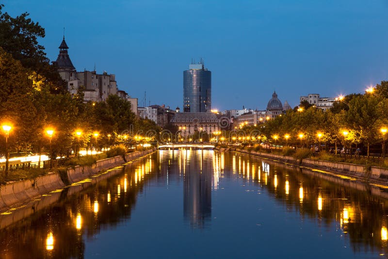 Bucharest on Dambovita River Stock Photo - Image of landmark, cityscape ...