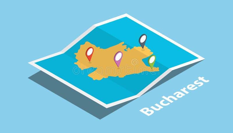 Bucharest Explore Maps with Isometric Style and Pin Location Tag on Top ...