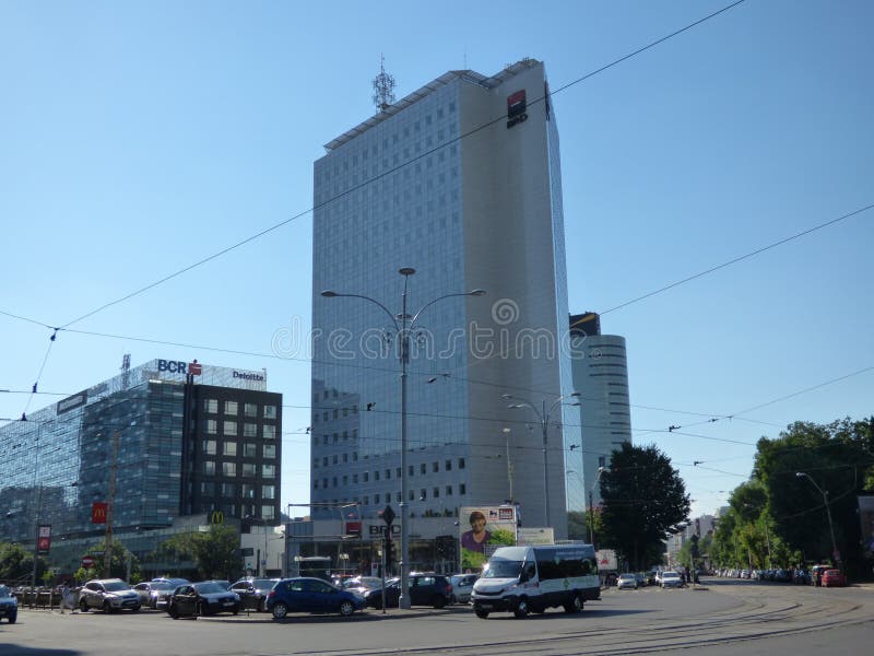 BUCHAREST - JUNE 24: BRD Tower in Victory Square on June 24, 2017 in ...
