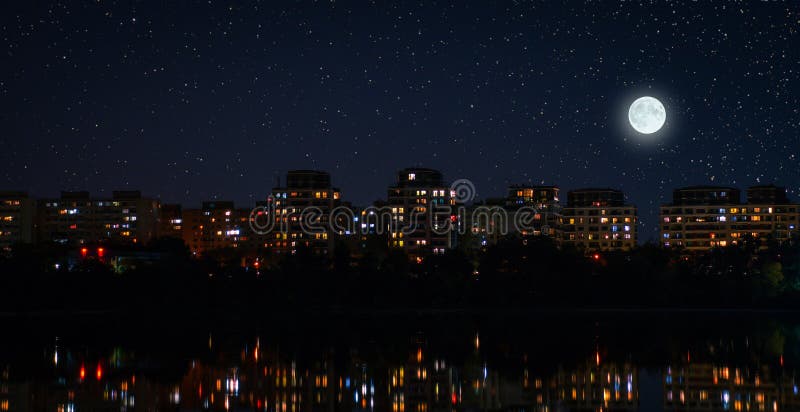 Bucharest Moolight. Beautiful Night Reflection Stock Photo - Image of ...