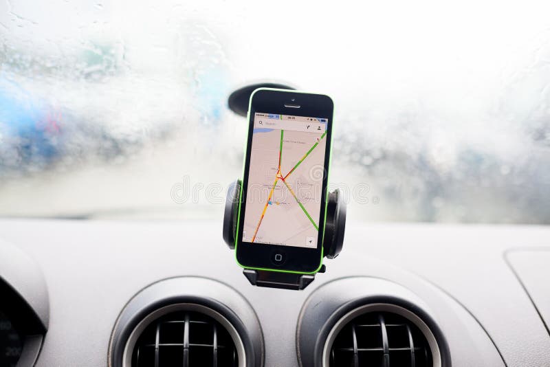 Using google maps in car editorial image. Image of attention - 38249980