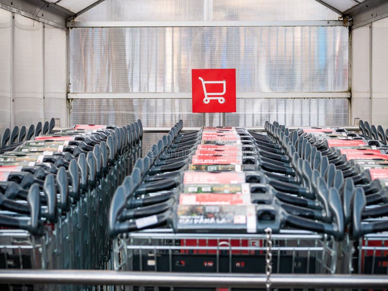 Many Aligned Shopping Carts at the Hypermarket Editorial Photography ...