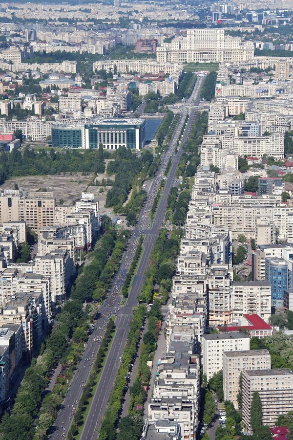 Bucharest, Romania, May 15, 2016: Aerial View of Unirii Boulevard in ...