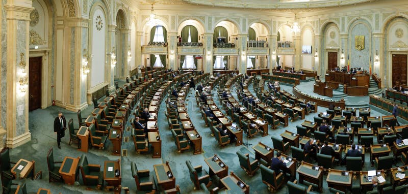 Panorama with the Romanian Senate Hall Inside the Palace of Parliament ...