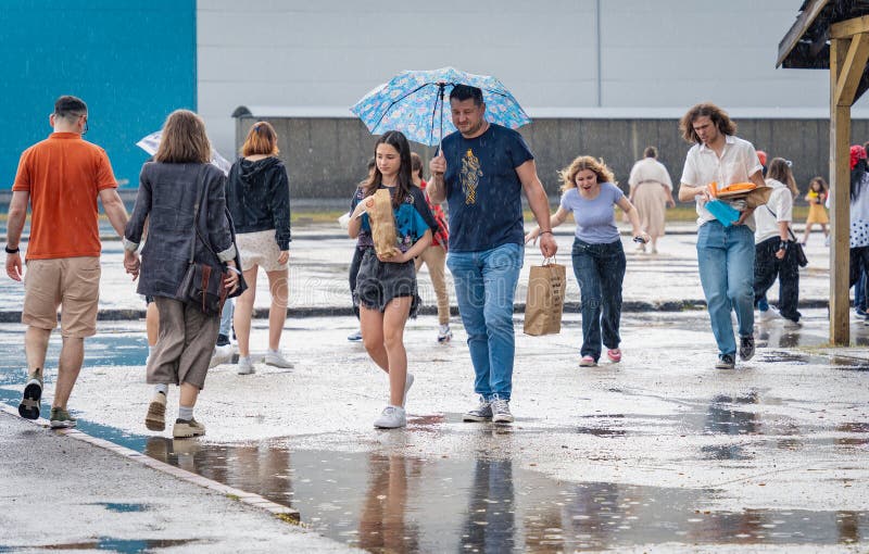 People with Umbrellas Walking in the Rain Editorial Stock Photo - Image ...