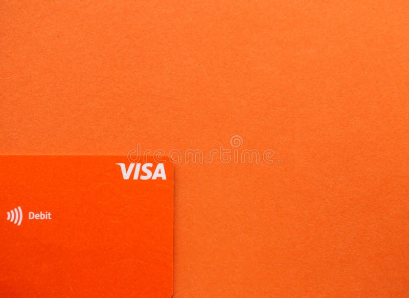 Orange Visa Credit or Debit Card on Gradient Background. Online ...