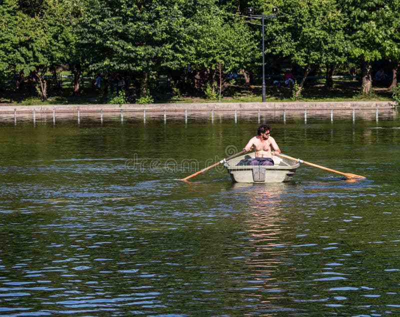 Bucharest, Romania - 2019. Portrait of Young Man Boating on the Lake ...