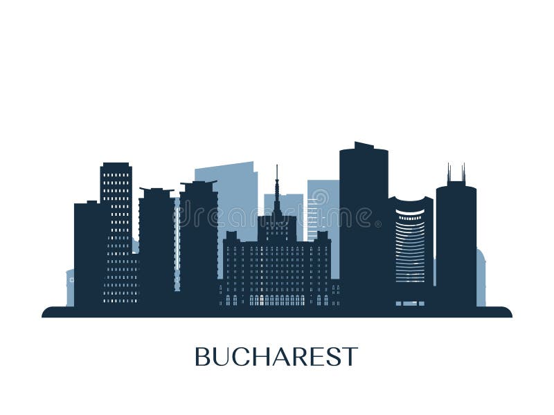 Bucharest Skyline, Monochrome Silhouette. Stock Vector - Illustration ...