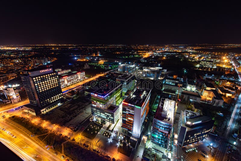 Bucharest Skyline at Blue Hour, Dambovita River, Aerial View Editorial ...