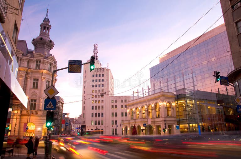 Bucharest at sunset stock photo. Image of building, moving - 22434418