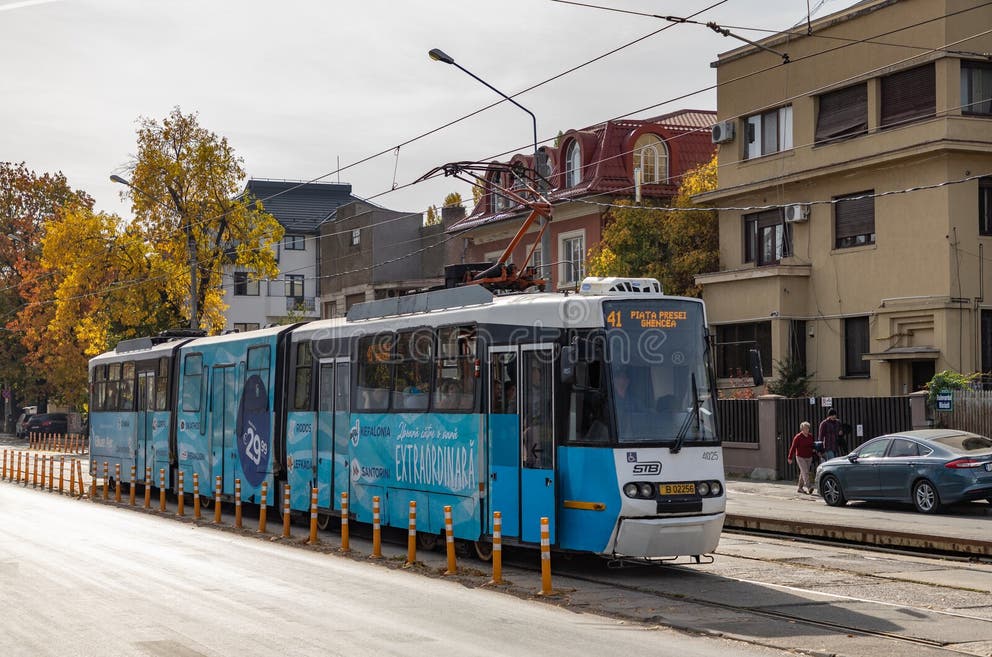 Bucharest Tram editorial stock photo. Image of city - 266416863